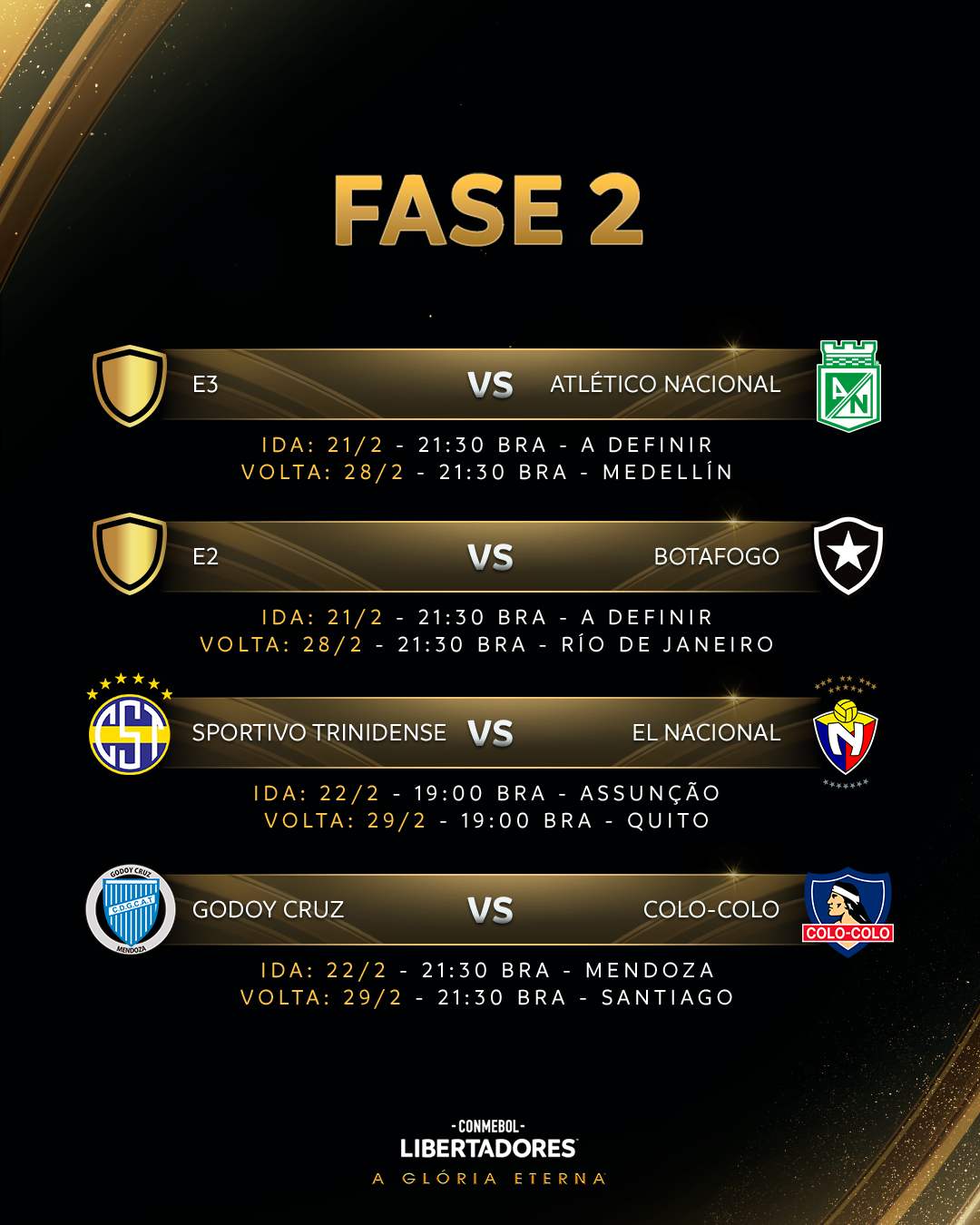 Datas e horários dos jogos das Fases 1 e 2 da CONMEBOL Libertadores 2024